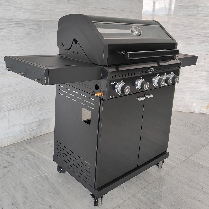 GRILL OGRODOWY GAZOWY Z POKRYWĄ I PÓŁKAMI ZEUS-C CZARNY RUSZT ŻELIWNY ...